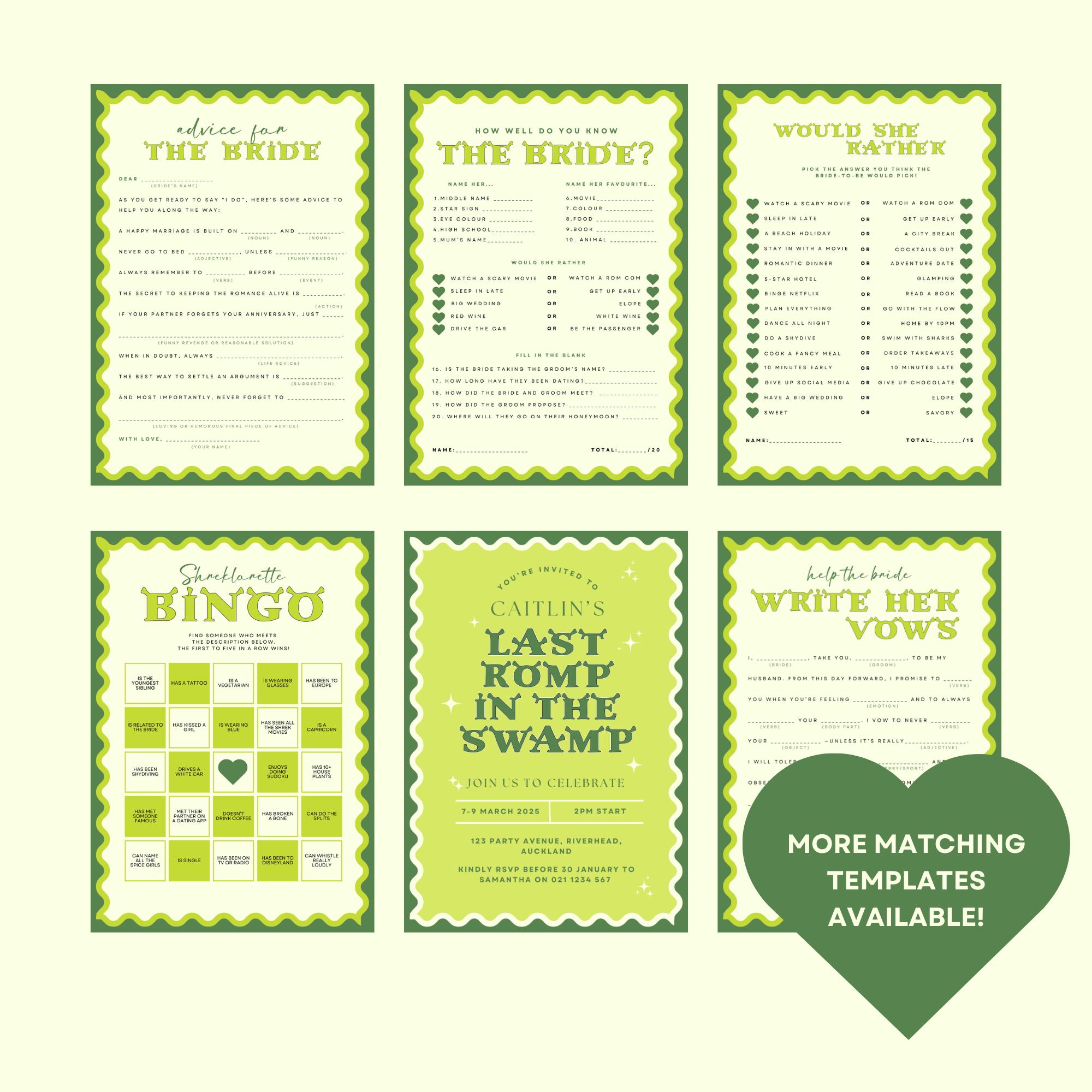 Bachelorette Write Her Vows Game | Shrek Theme | Bachelorette Printable ...