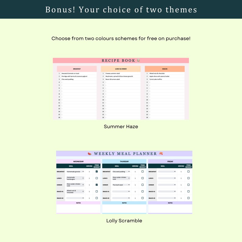 Weekly Meal Planner Spreadsheet | Recipe Spreadsheet | Automated ...