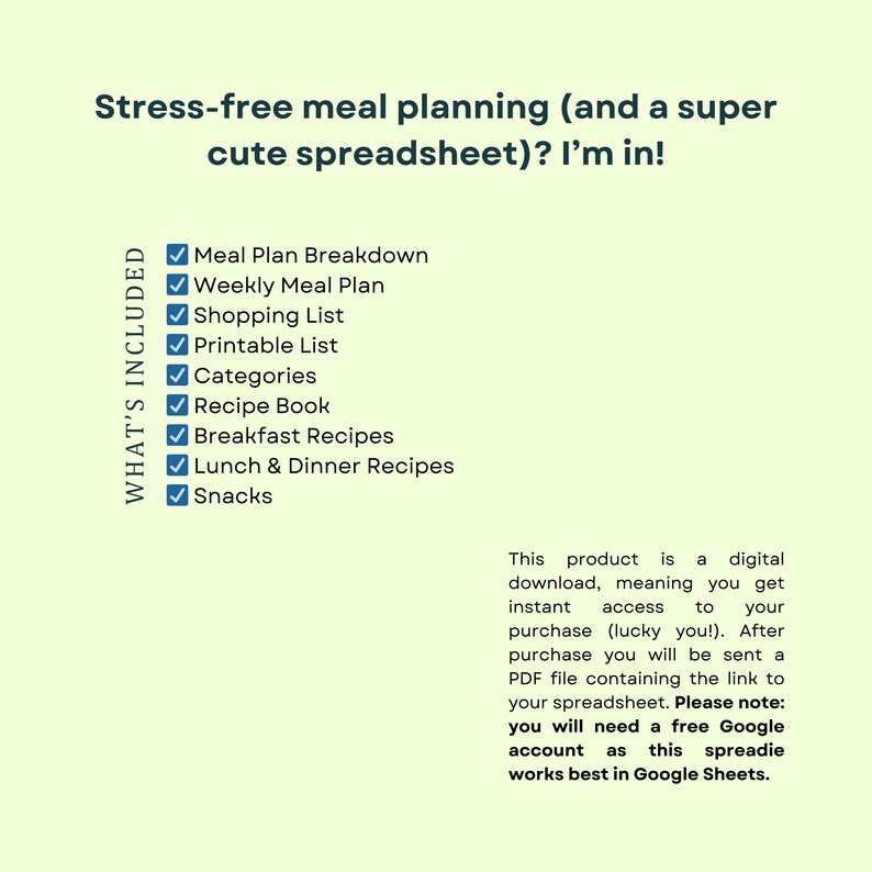 Weekly Meal Planner Spreadsheet | Recipe Spreadsheet | Automated ...