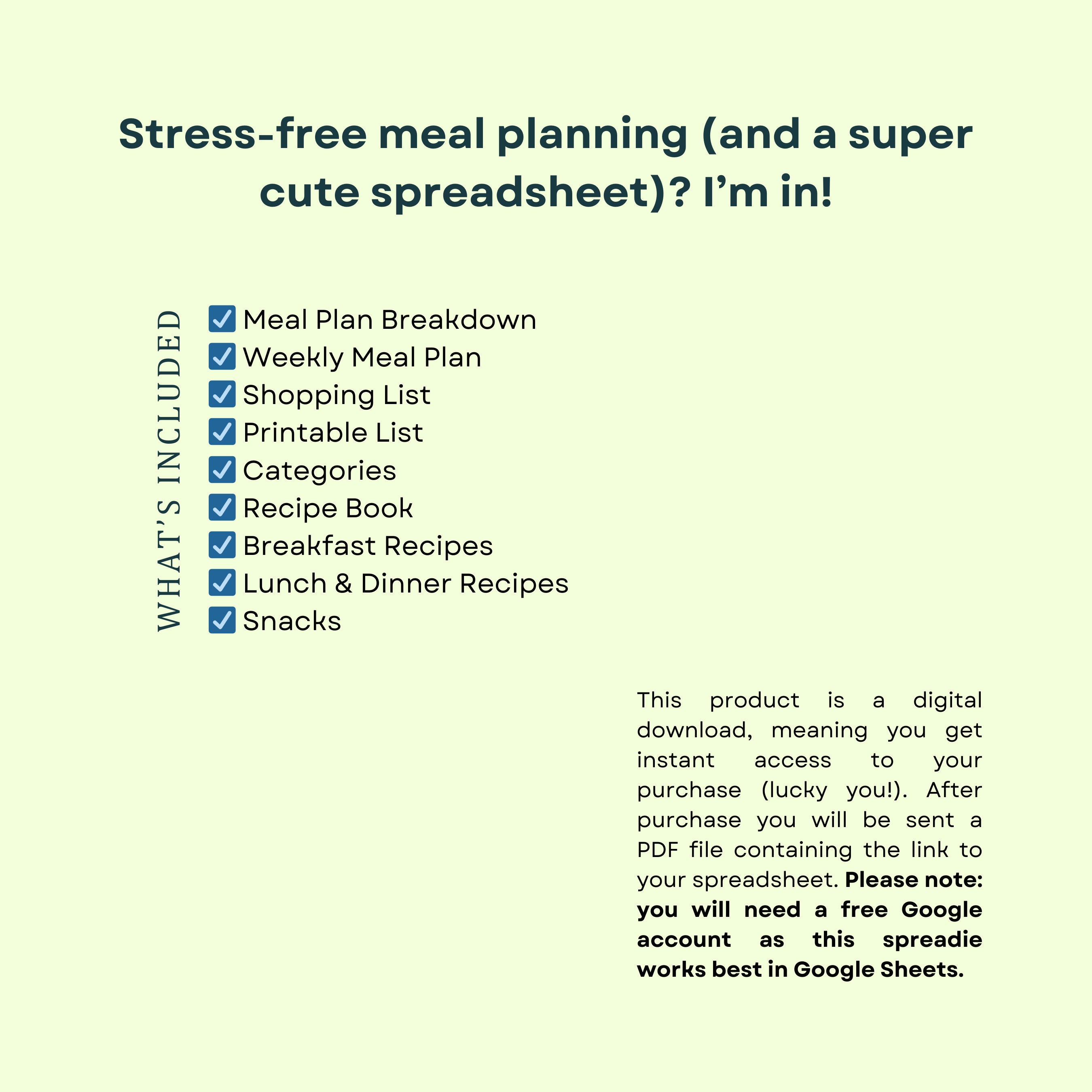Weekly Meal Planner Spreadsheet | Recipe Spreadsheet | Automated ...
