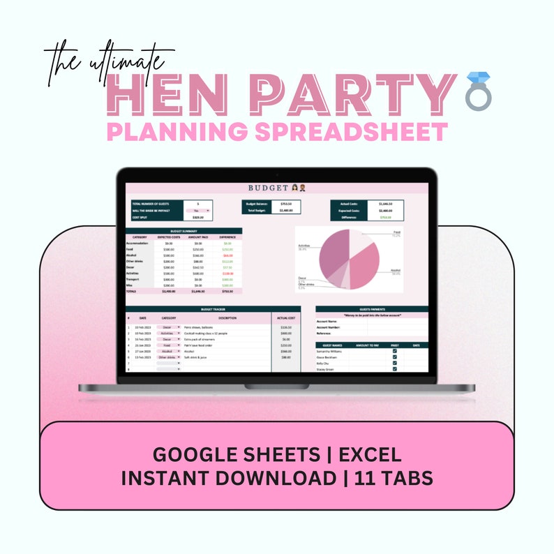 All-in-one Hen Party Planner Spreadsheet Bachelorette Party Organiser ...