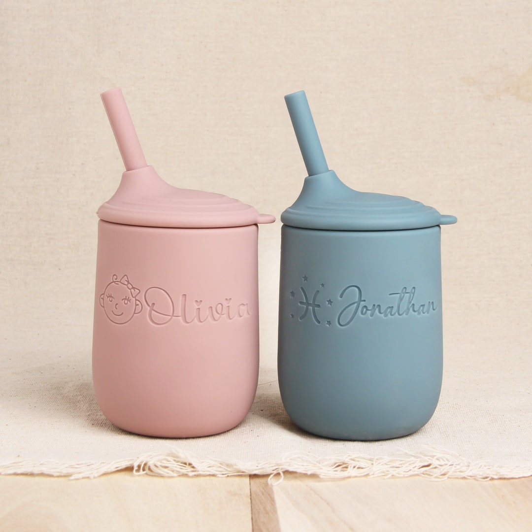 Custom Name Silicone Sippy Cup With Straw for Baby 6 Months, No Spill ...