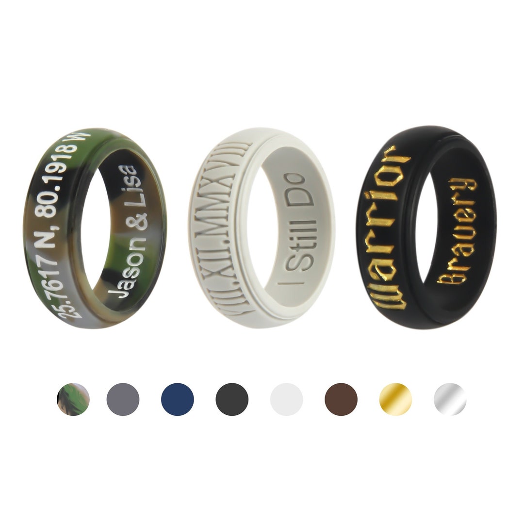 Personalized Silicone Ring for Men With Custom Wooden Ring Box ...