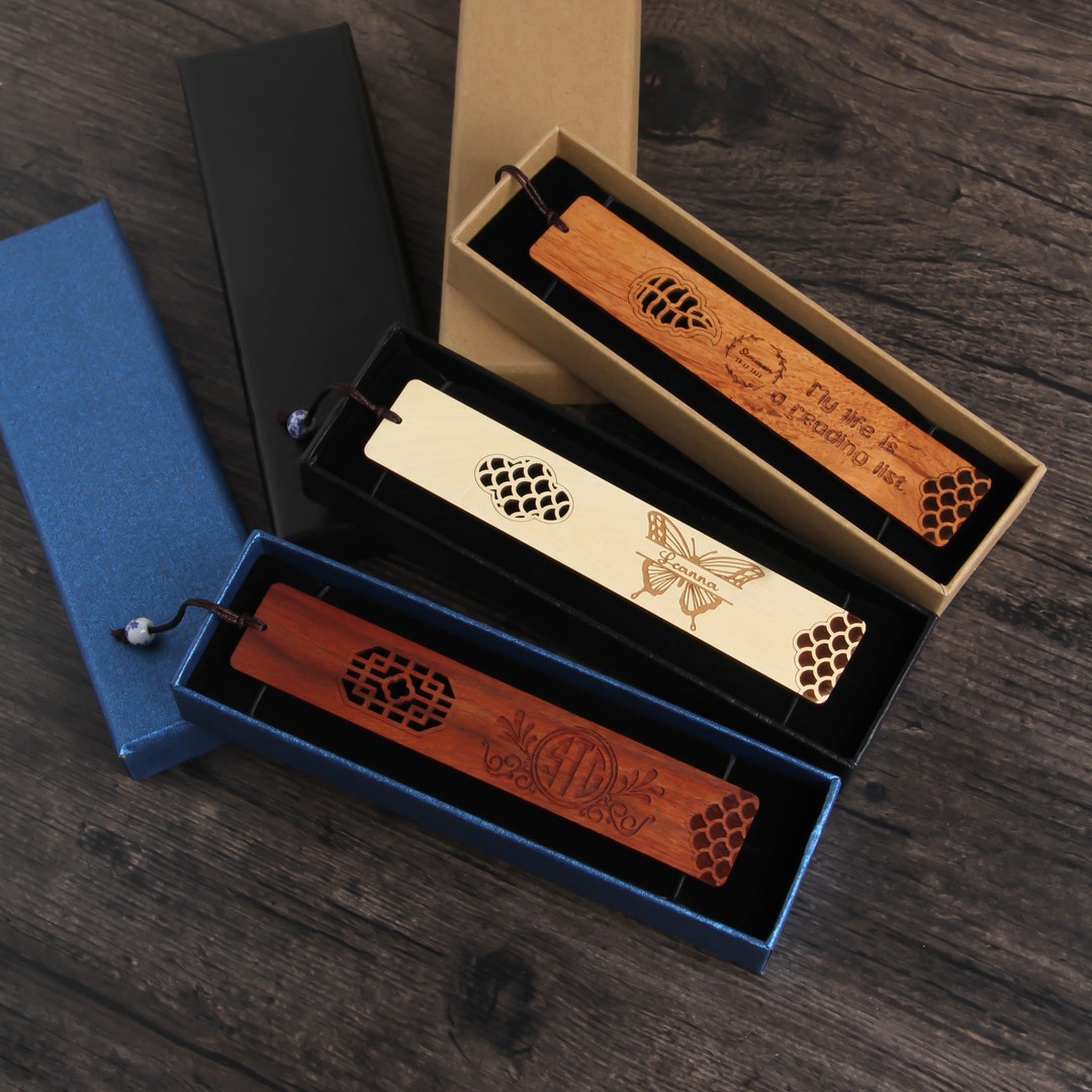 Personalized Wooden Bookmark, Gift Box, Custom Engraved Wood Bookmark ...
