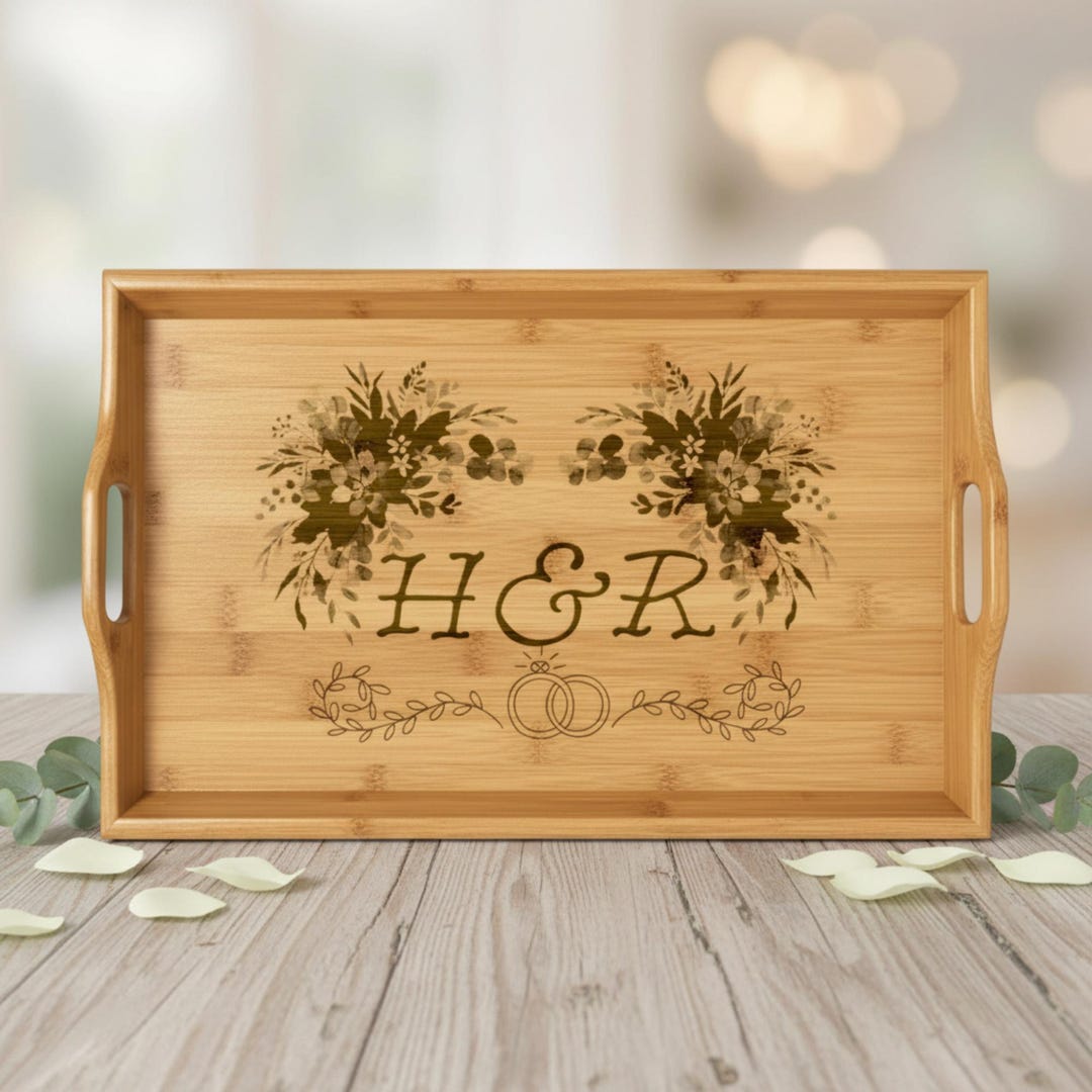 Personalized Custom Floral Monogram Serving Tray Wedding Gift ...