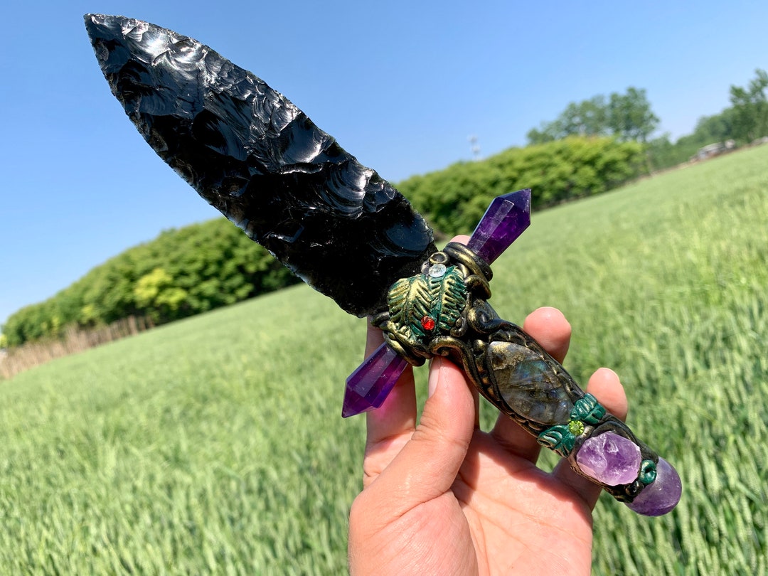 9obsidian Dagger Crystal Hand Carved Diy Knife Home Decoration Natural ...