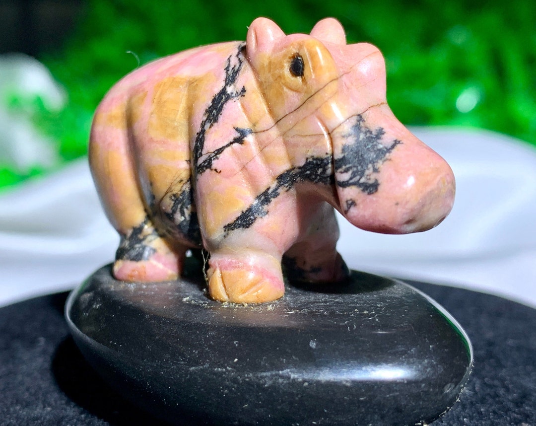 2.2 Natural Rhodonite Hippo, Quartz Crystal, Crystal Skull, Hand Carved ...