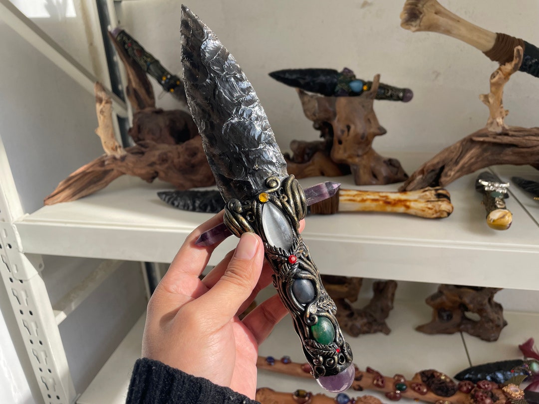 9obsidian Dagger Crystal Hand Carved Diy Knife Home Decoration Natural ...