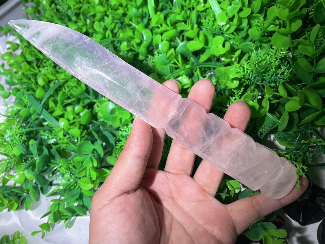 8.2 Natural Pink Rose Quartz Crystal Knife Hand Carved Knife Healing ...