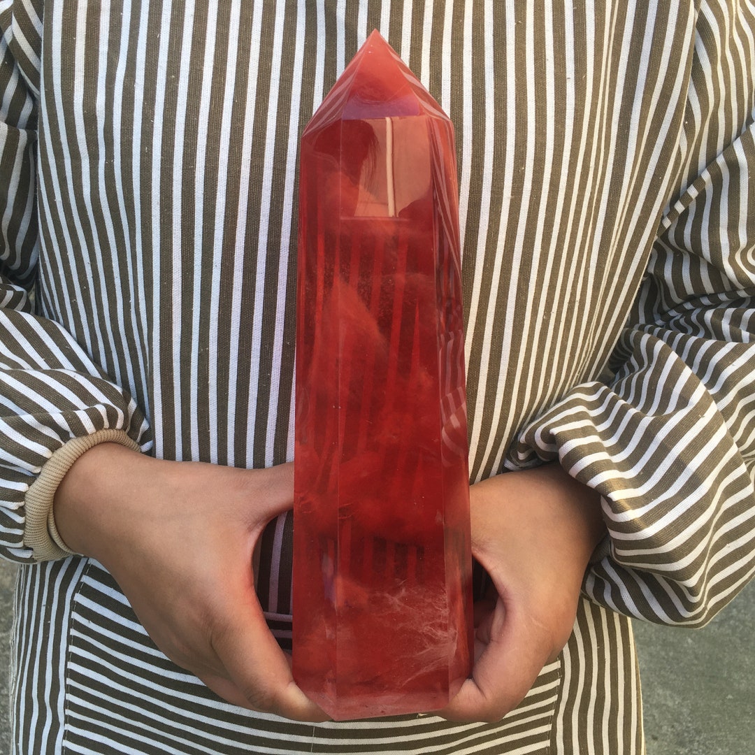 Red Melting Stone Quartz Crystal Obelisk Wand Crystal Obelisk Wand ...