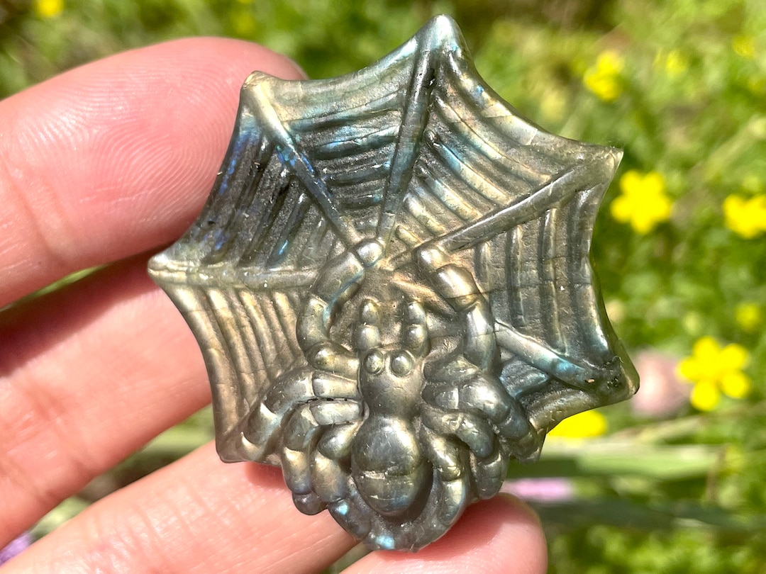 2 Hand Carved Spider Skull,natural Labradorite Spider,quartz Crystal ...