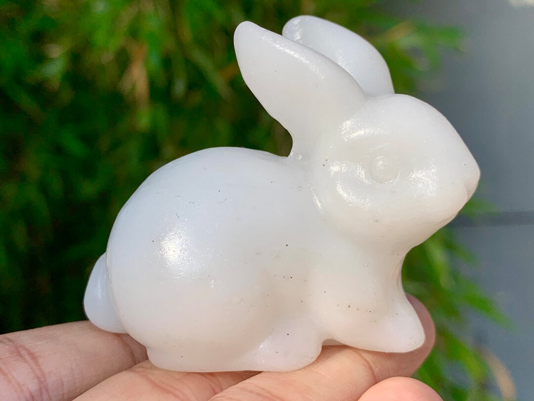 2.4 Natural White Jade Rabbit Skull, Crystal Rabbit, Crystal Hand ...