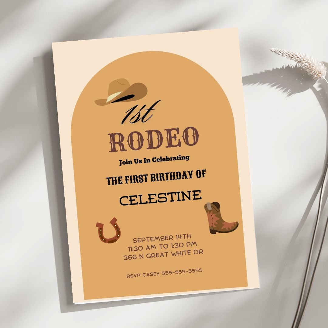 First Rodeo Birthday Invitation Template, First Birthday Template Canva ...