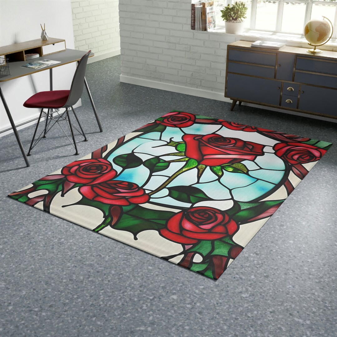 Stained Glass Rose Dobby Rug - Etsy