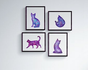 Watercolor Galaxy Cat - Etsy