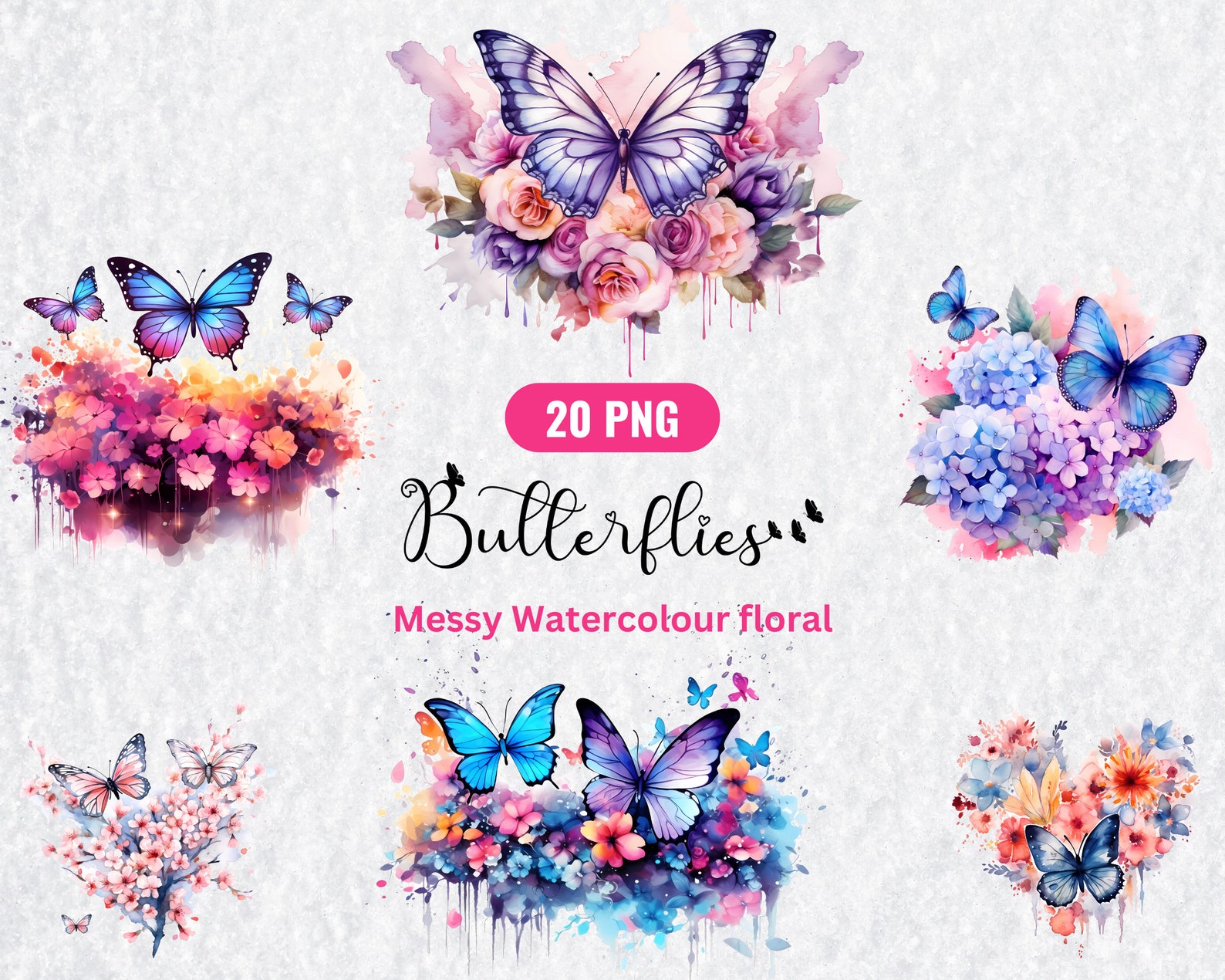Watercolor Floral Butterfly Clipart 20 High Quality Transparent Png for ...