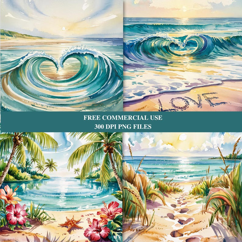 38 Beach Digital Paper Pack | Watercolor Tropical Beach | Watercolor ...