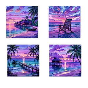 12 Beach Digital Paper Pack | Watercolor Purple Sunset Beach ...