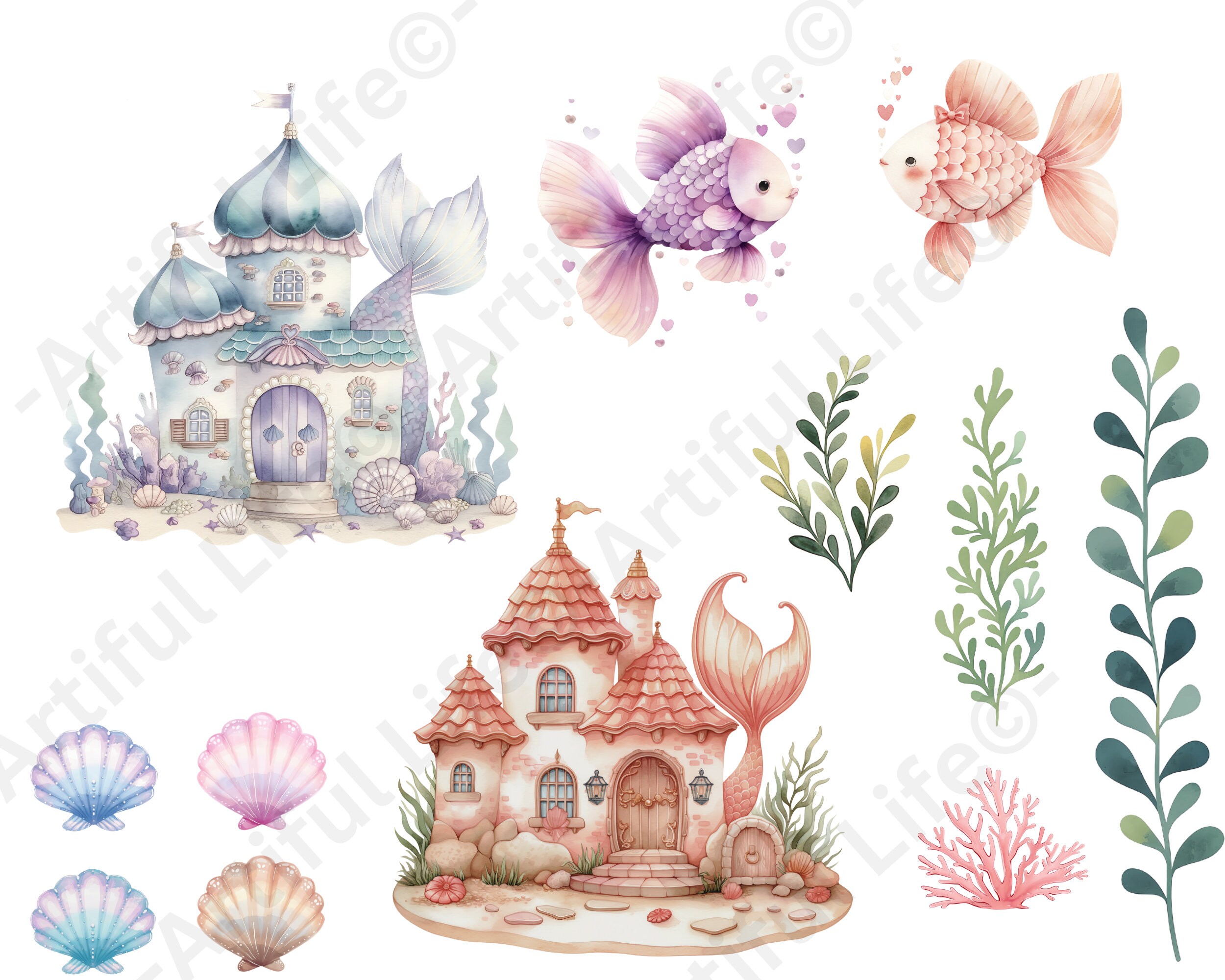 Cute Watercolor Mermaid Clipart Bundle | Cute Mermaids PNG | Cute ...