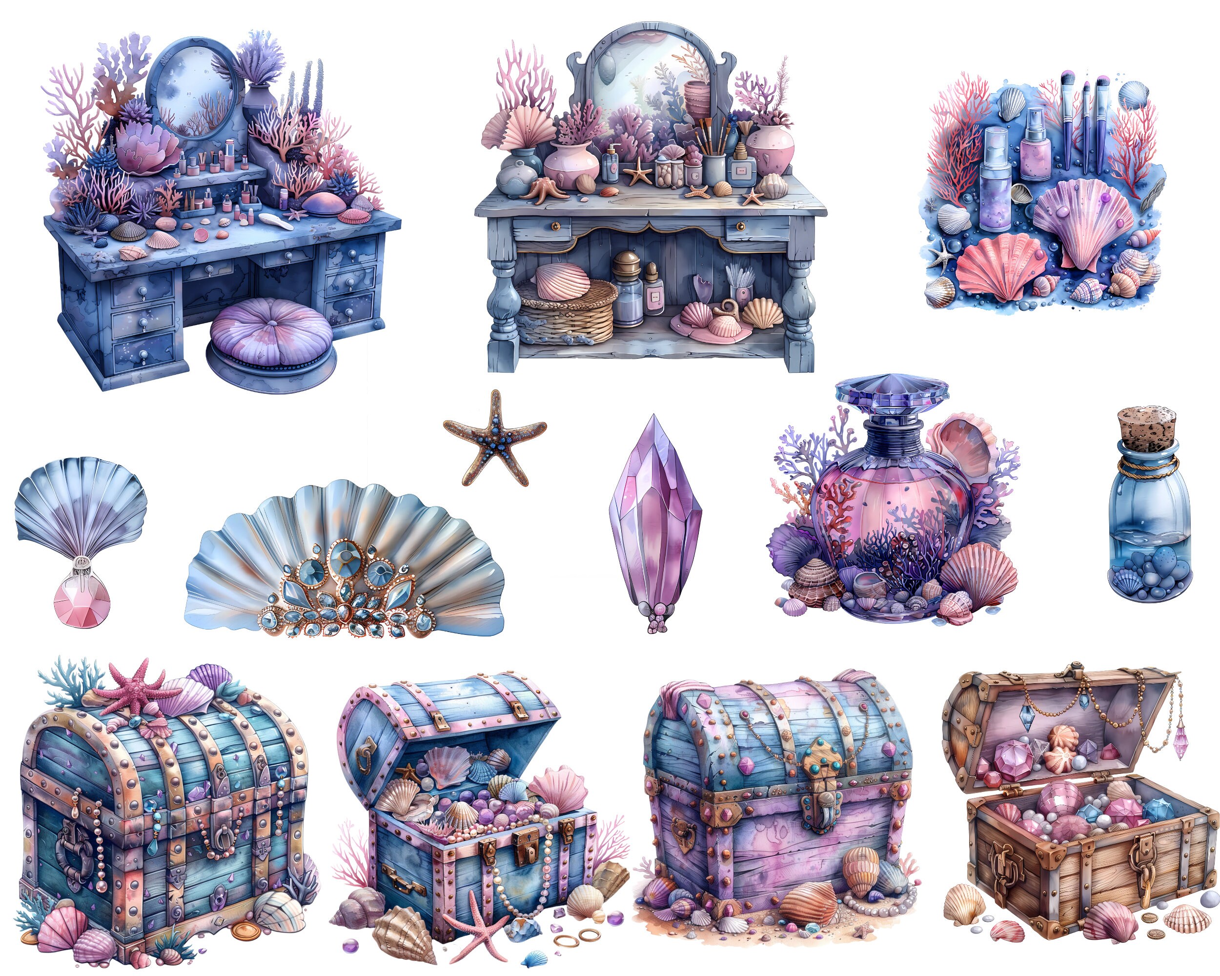 120+ Watercolor Mermaid Clipart Bundle |cute Mermaids PNG | Cute Sea ...