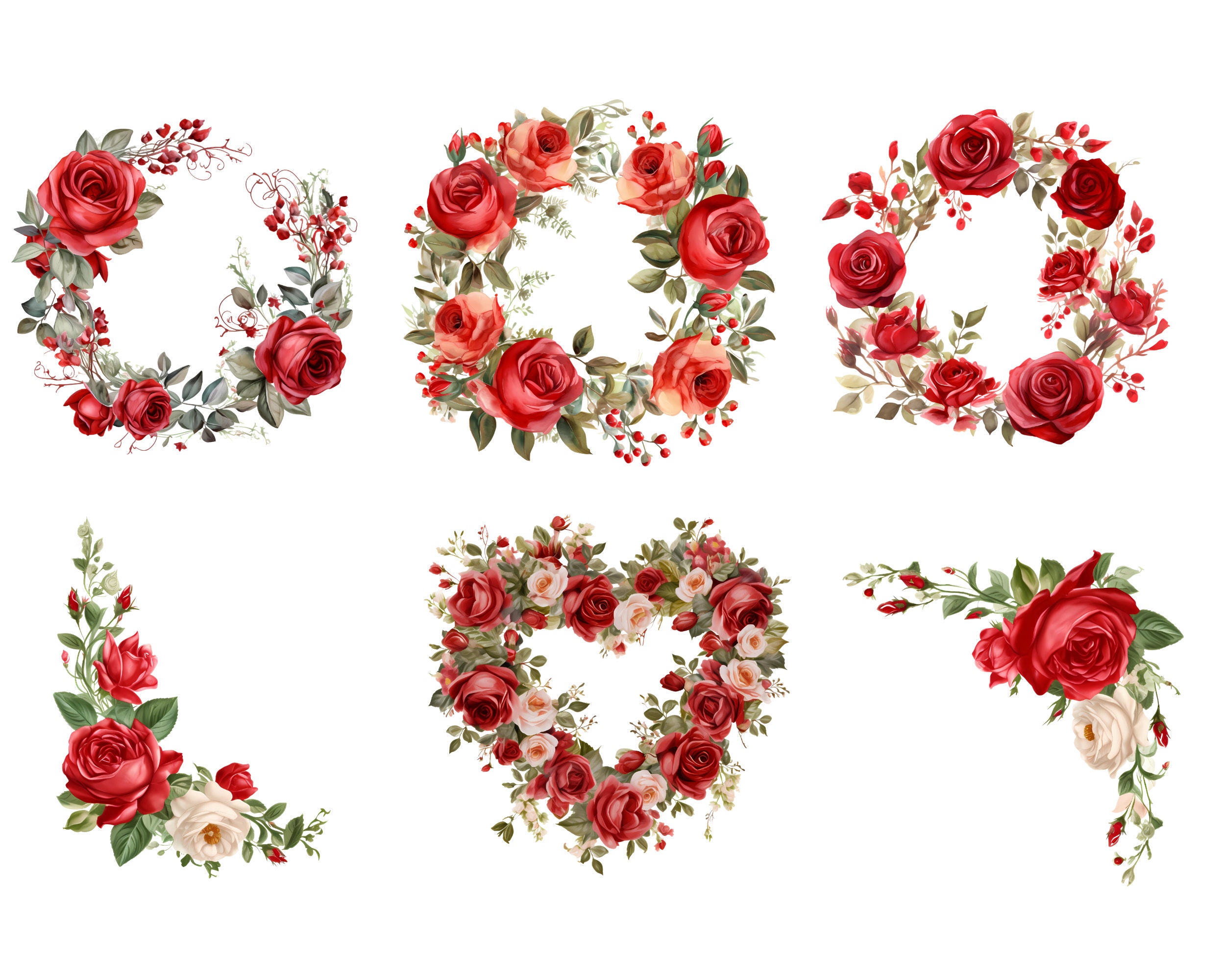 Red Roses Clipart Transparent Png - Mega Bundle 43 Designs - Instant ...