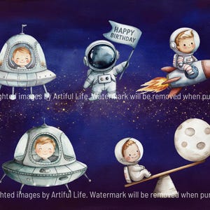 Space Watercolor Clipart | Cute Astronauts | Planets | Rockets | Space ...