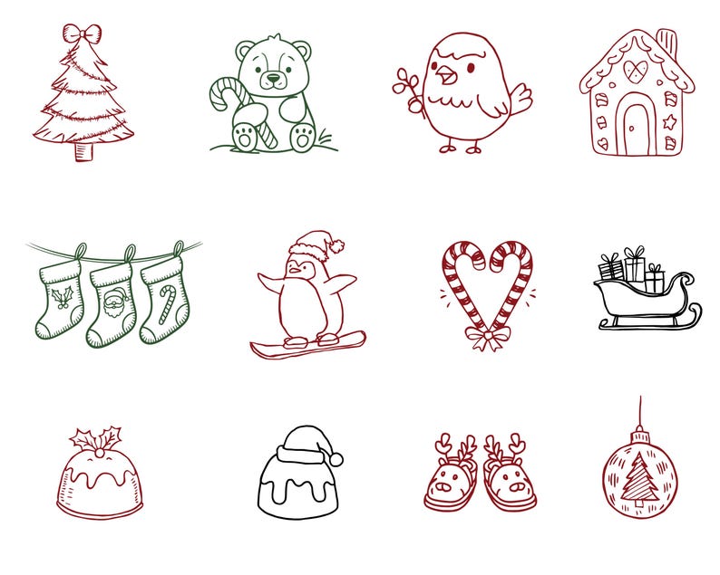 200 X Christmas Doodle Png Svg | Hand Drawn Christmas Clipart Bundle ...