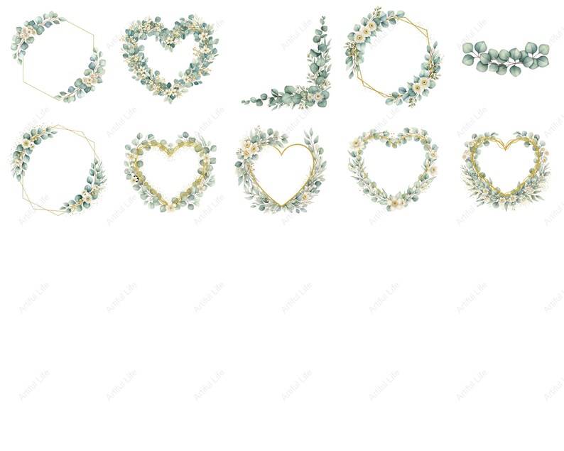 130 PNG Gold Glitter Watercolor Eucalyptus Clipart Bundle | Eucalyptus ...