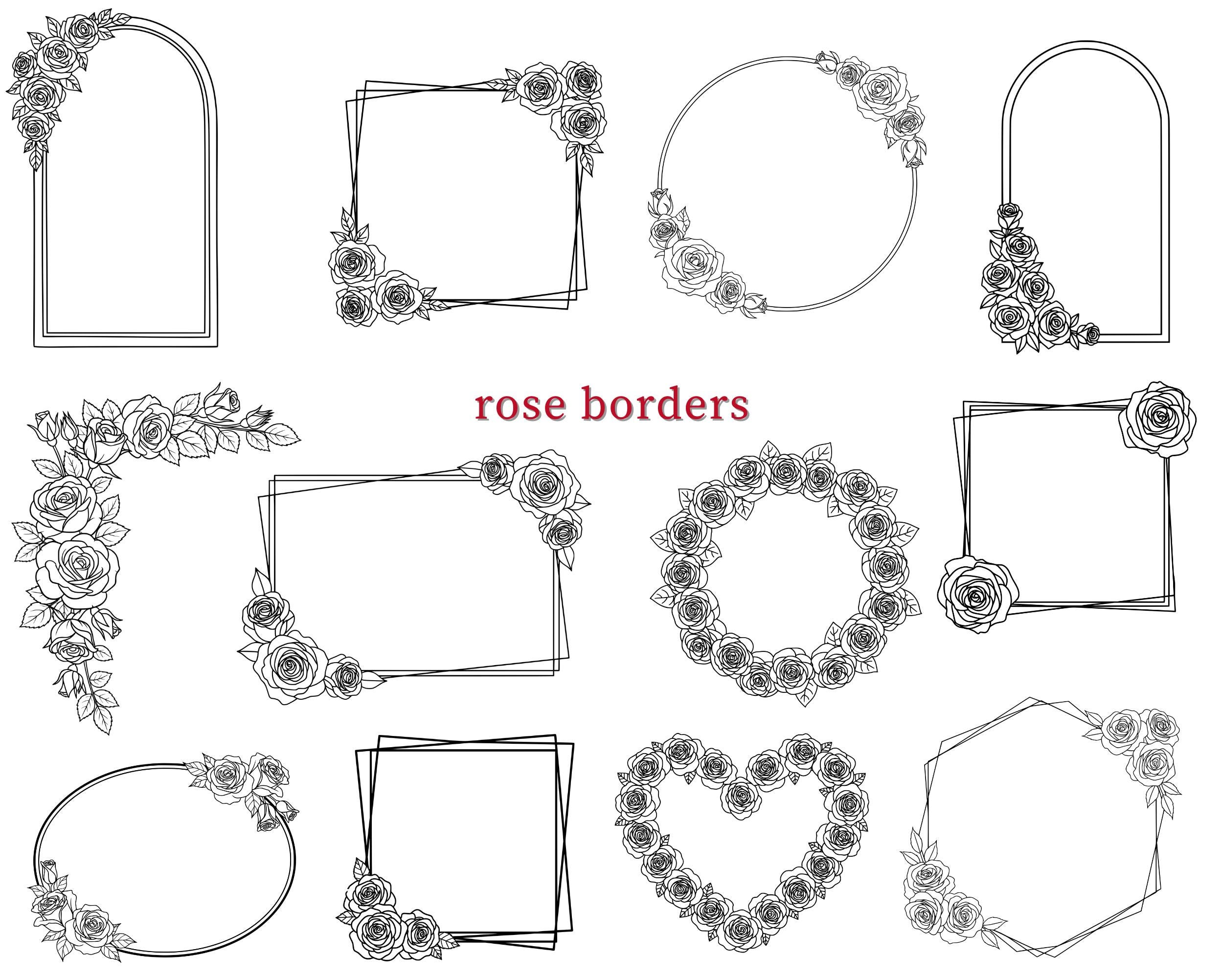 100 Rose Flower Bundle SVG PNG Clipart| Hand Drawn Roses Vectors ...