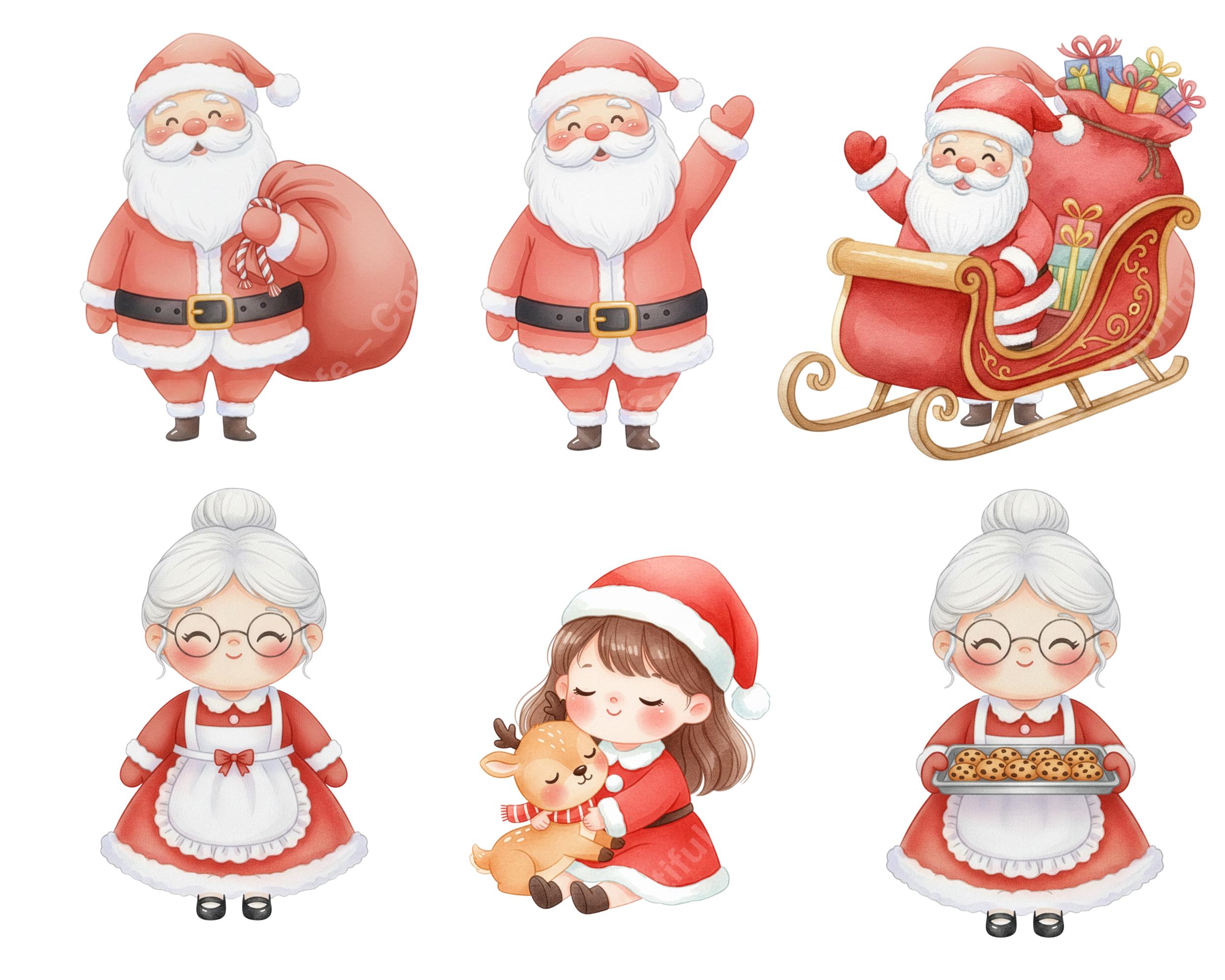 Watercolor Cute Christmas Clipart PNG | Kawaii Christmas Clipart ...