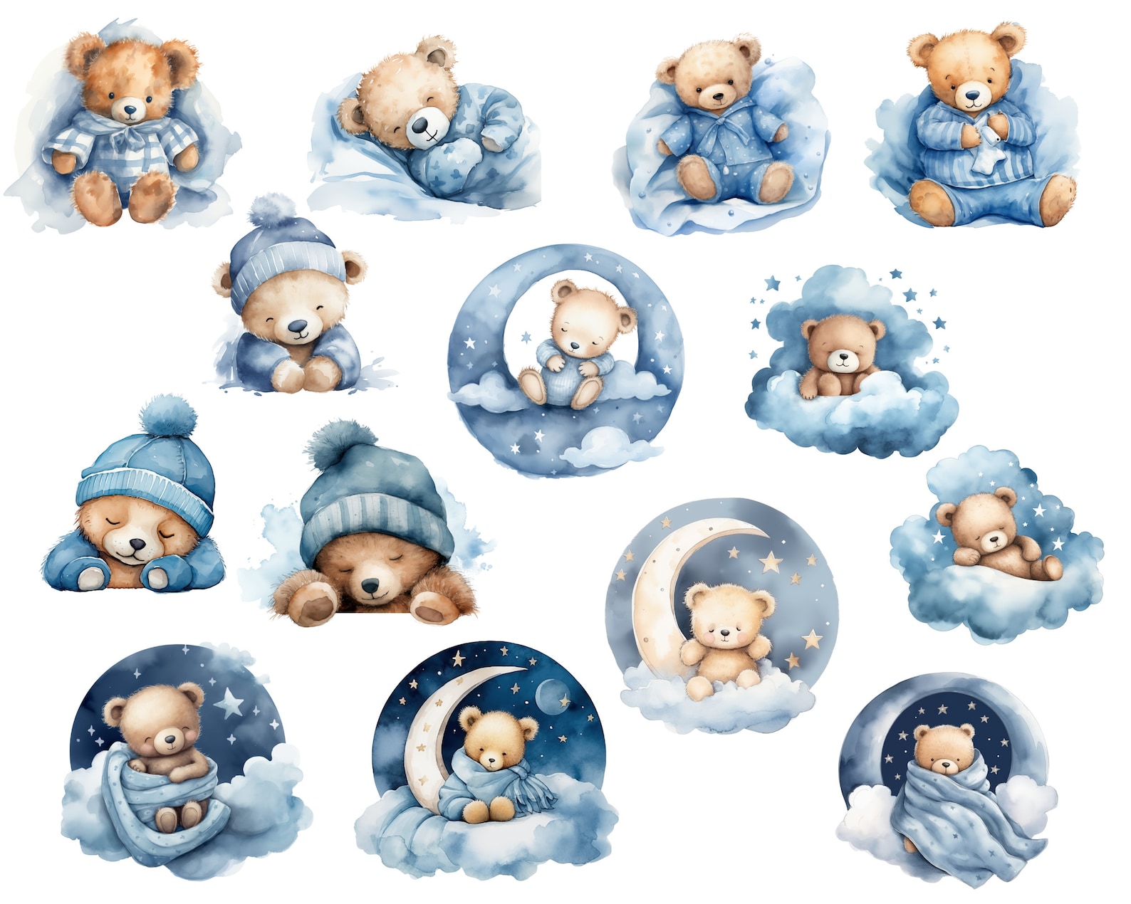 Watercolor Blue Teddy Bear Clipart | Baby Shower for a Boy | 100 ...
