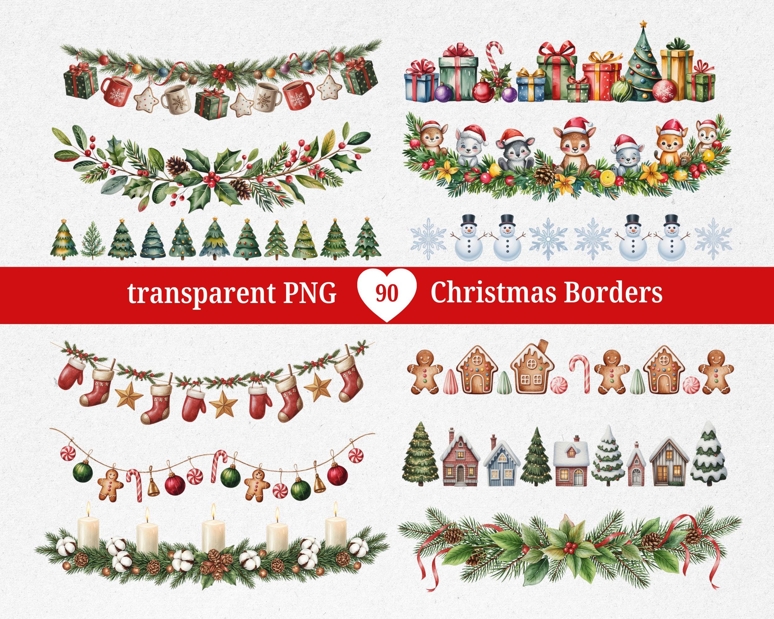 90 X Christmas Garland Borders Clipart PNG | Winter Christmas Festive ...