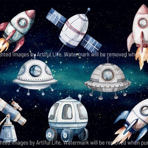 Space Watercolor Clipart | Cute Astronauts | Planets | Rockets | Space ...