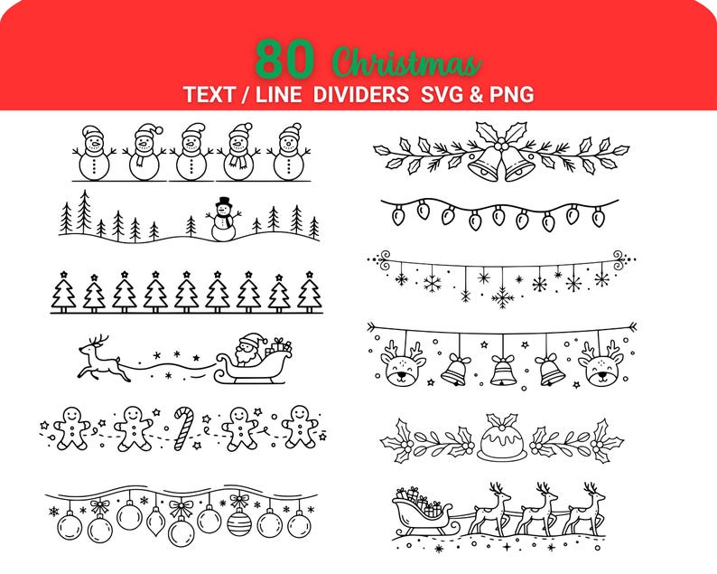 80 Christmas Text Divider SVG PNG Bundle, Line Divider | Design Element ...
