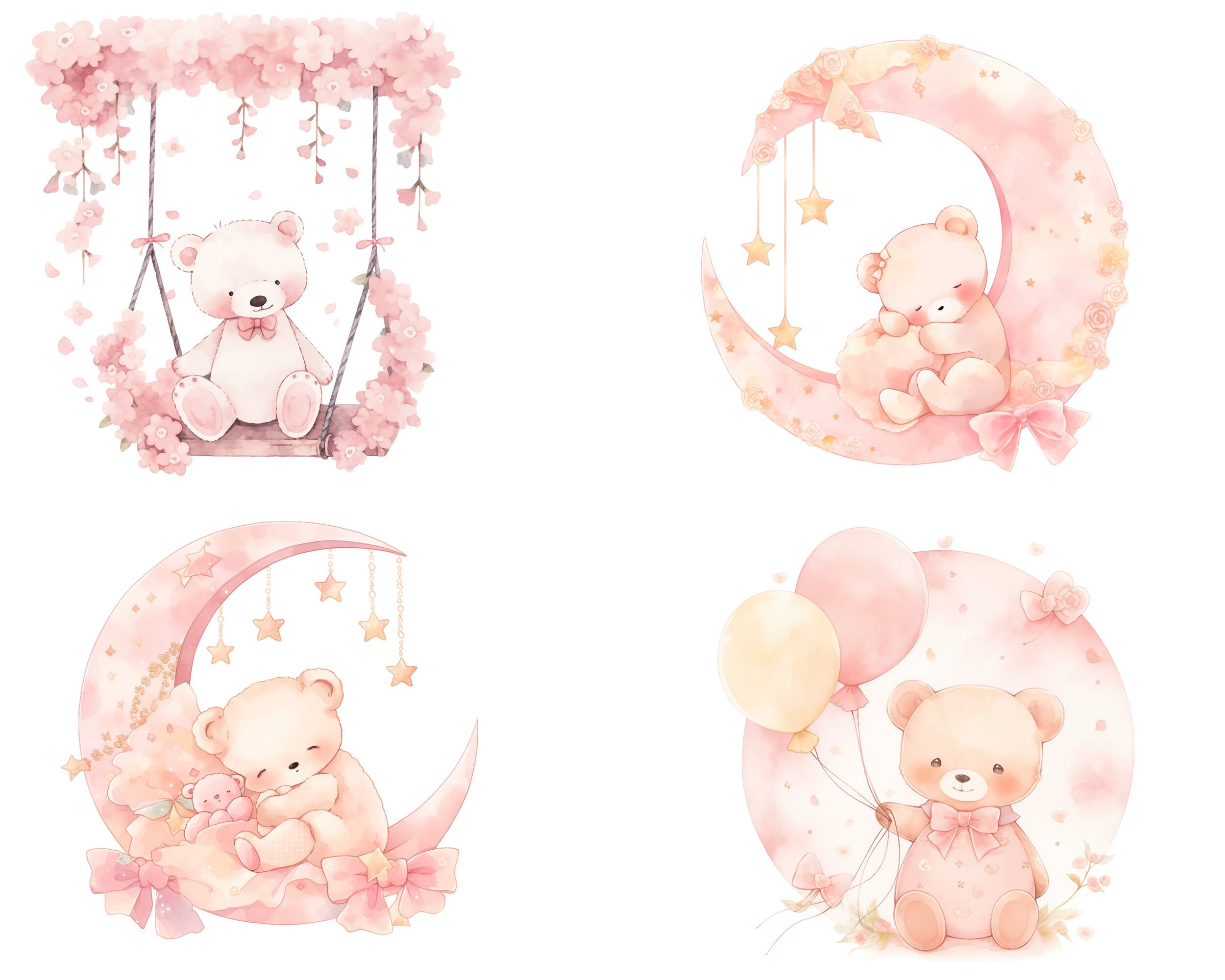 Cute Teddy Bear Clipart Baby Shower for a Girl 7 Transparent Pngs ...