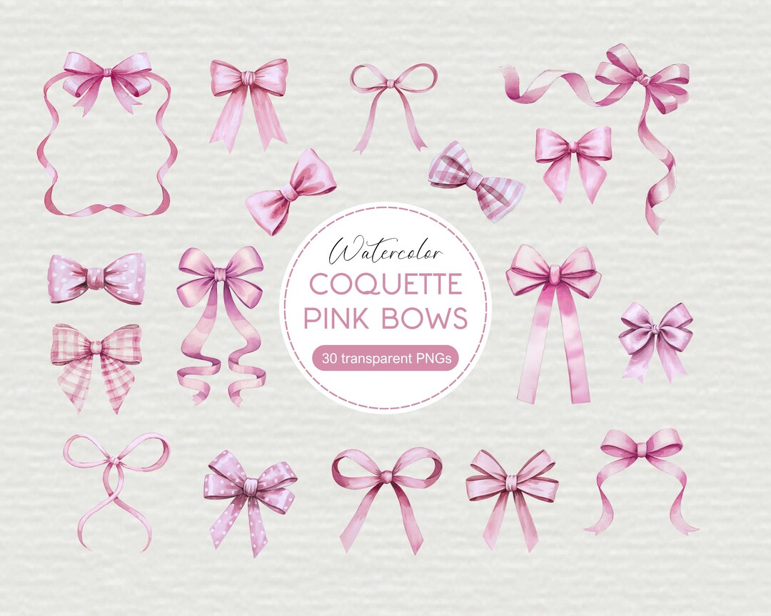 Pink Ribbon Bow Clipart | Watercolor Pink Bow PNG Clipart | Coquette ...