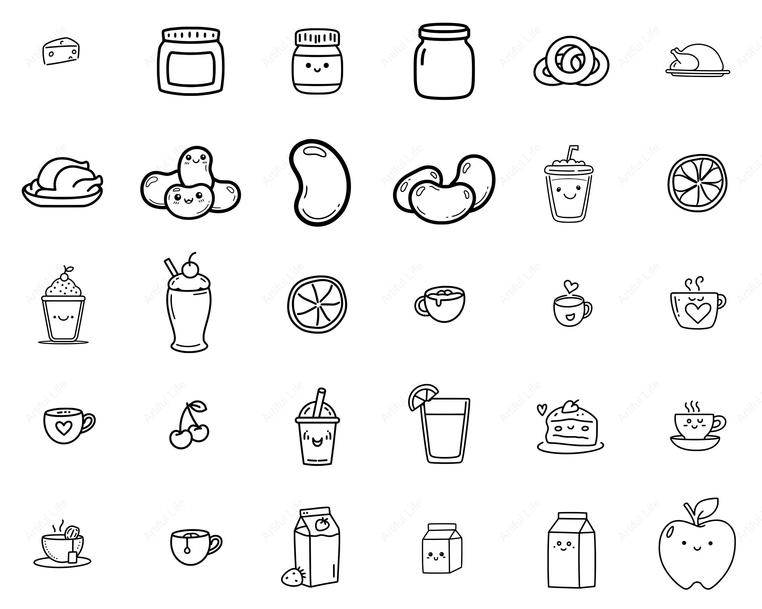 350 Food Doodle Clipart SVG PNG | Cute Food Clipart Bundle | Digital ...