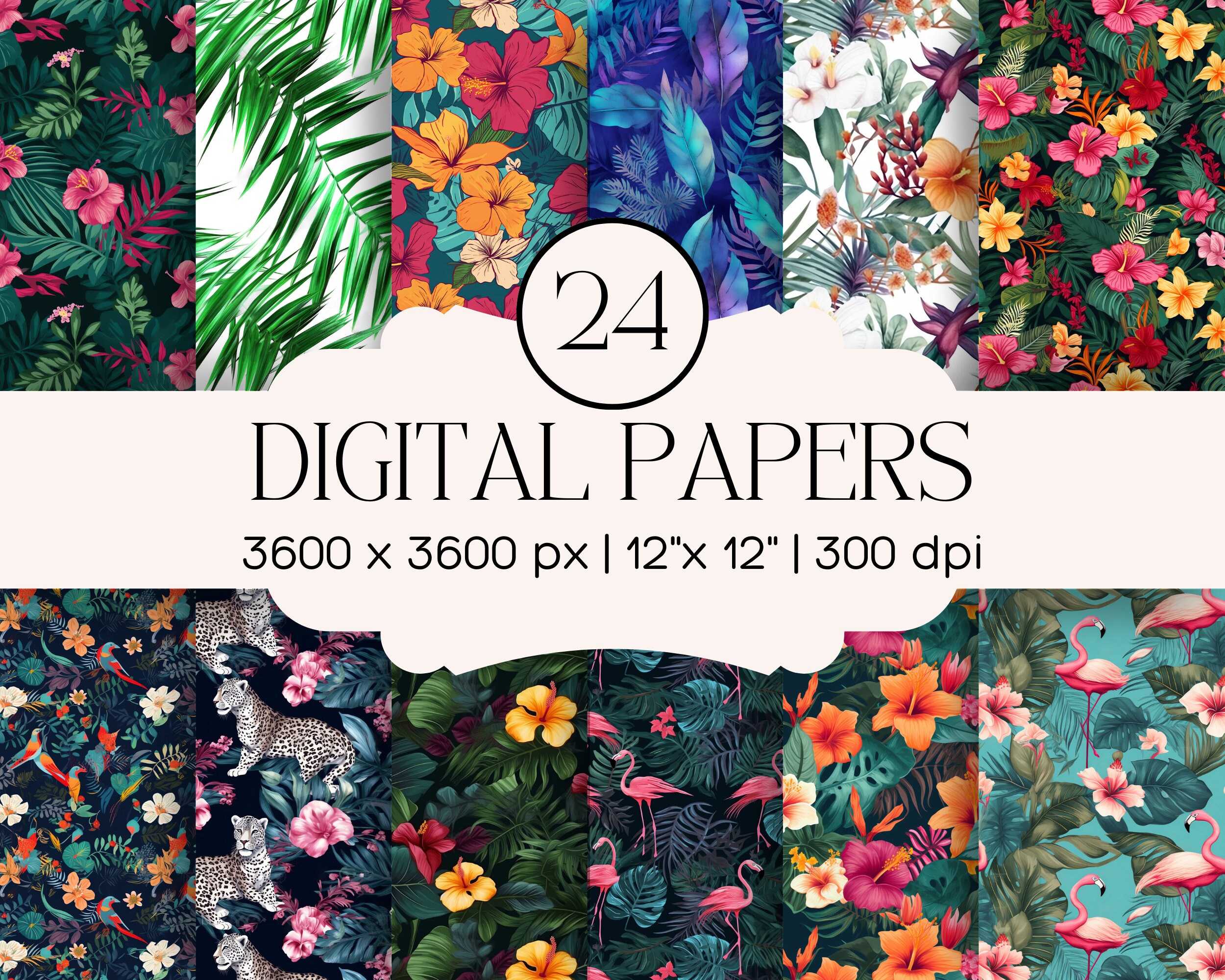 24 Pack Bundle Tropical Digital Paper Seamless Tropical - Etsy