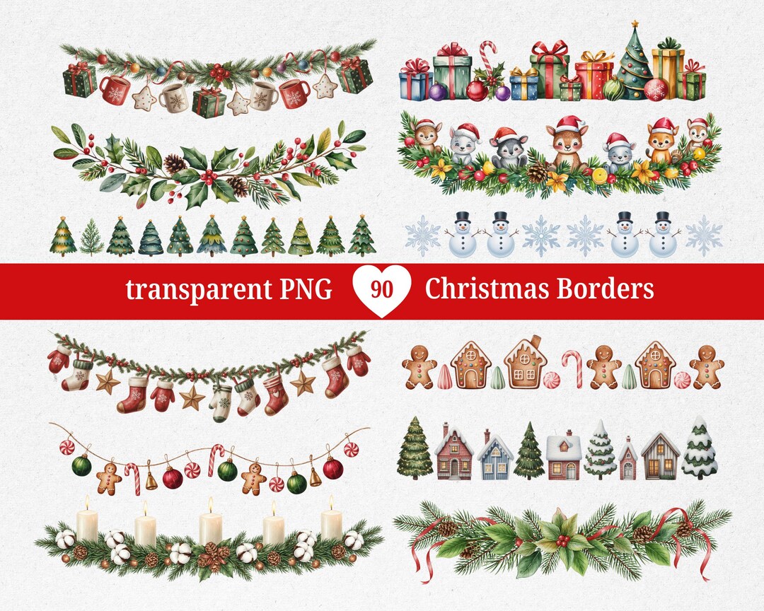 90 X Christmas Garland Borders Clipart PNG | Winter Christmas Festive ...