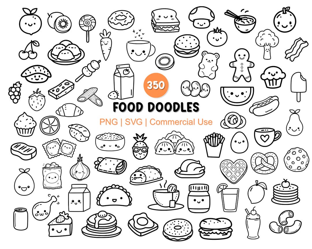 350 Food Doodle Clipart SVG PNG | Cute Food Clipart Bundle | Digital ...