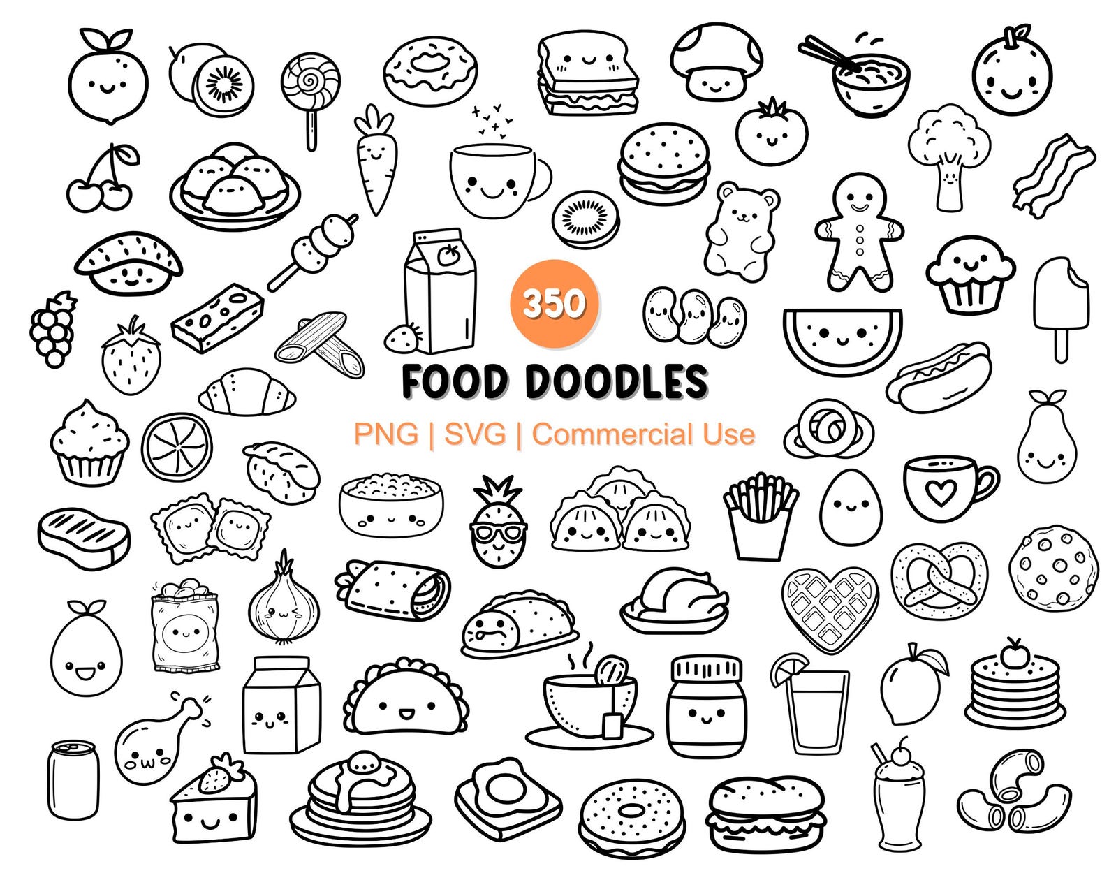 350 Food Doodle Clipart SVG PNG | Cute Food Clipart Bundle | Digital ...