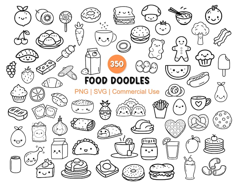 350 Food Doodle Clipart SVG PNG | Cute Food Clipart Bundle | Digital ...