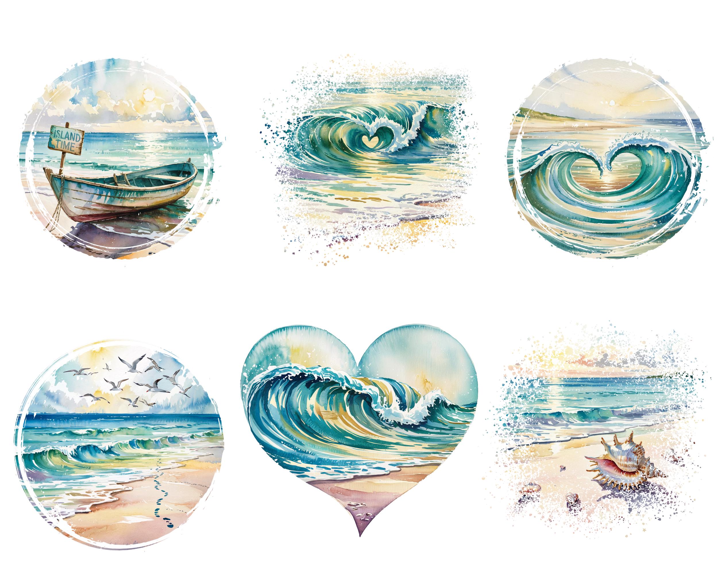 30 Watercolor Tropical Beach Clipart Bundle | Sea View Watercolor Sea ...