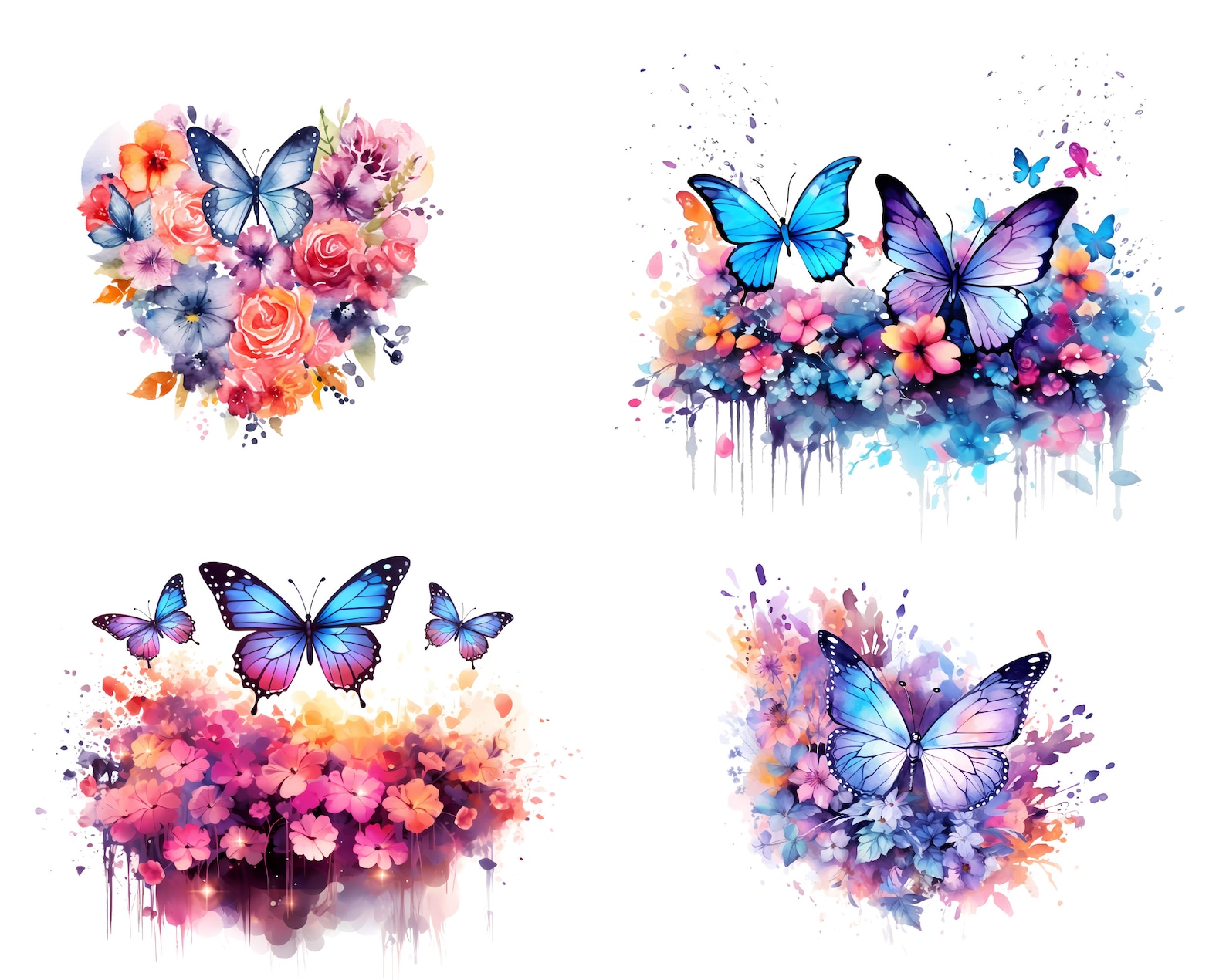 Watercolor Floral Butterfly Clipart | 20 High Quality Transparent Png ...
