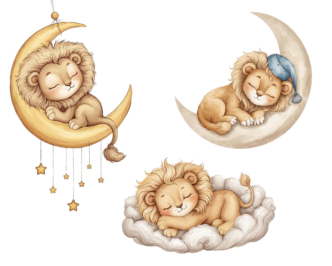 Watercolor Cute Lion Clipart PNG | Lion Nursery Clipart | Beige Neutral ...