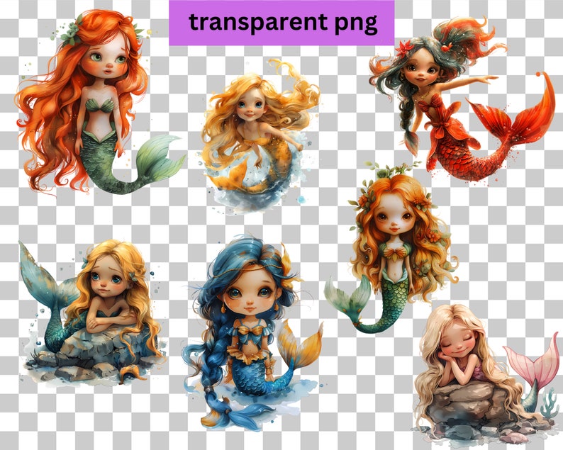 120+ Watercolor Mermaid Clipart Bundle |cute Mermaids PNG | Cute Sea ...