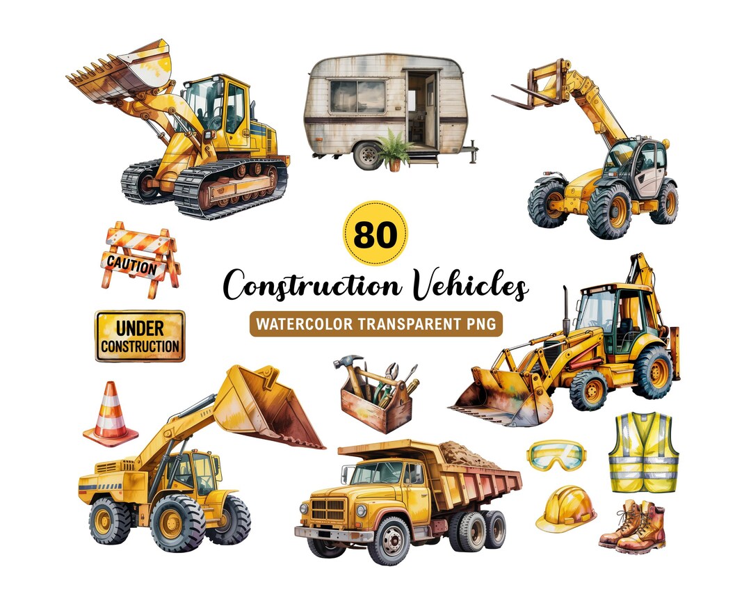 80 X Watercolor Construction Clipart | Watercolor Construction Vehicles ...