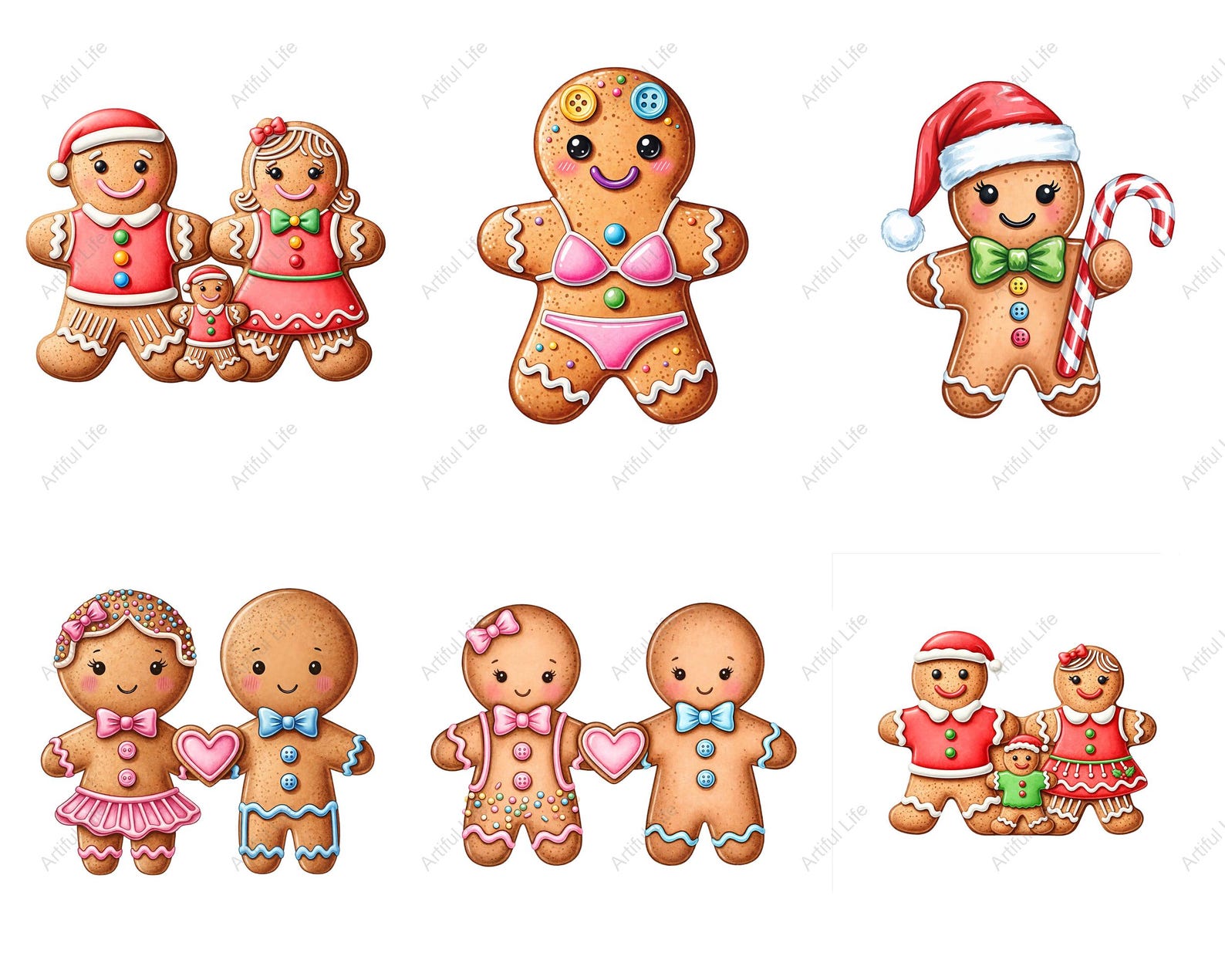 Cute Gingerbread Man Clipart | 50 PNG Festive Cookie Graphics | Holiday ...