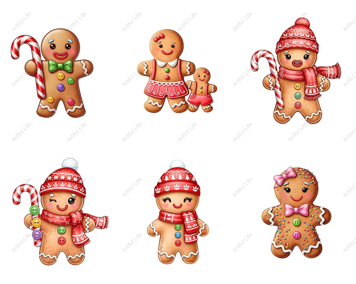 Cute Gingerbread Man Clipart | 50 PNG Festive Cookie Graphics | Holiday ...