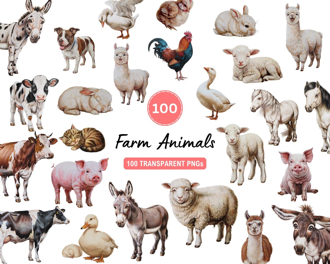 Farm Animal Clipart | 100 X Realistic Farm Animals Bundle | Digital ...